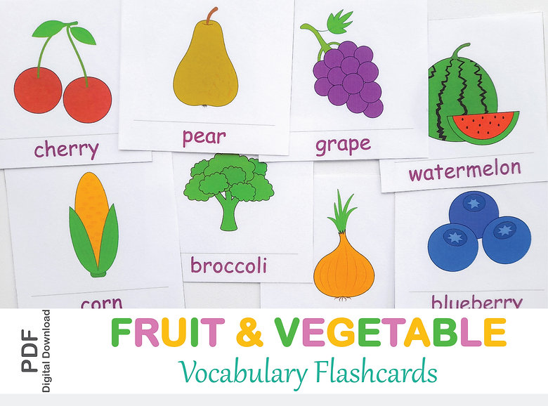 Fruit, Vegetable, Berry Flashcards, Montessori Vocabulary, Baby First ...